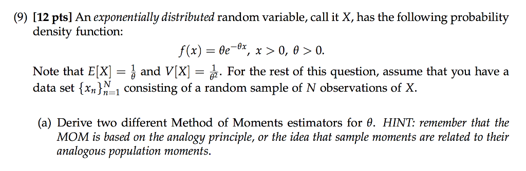 Solved (9) [12 pts] An exponentially distributed random | Chegg.com