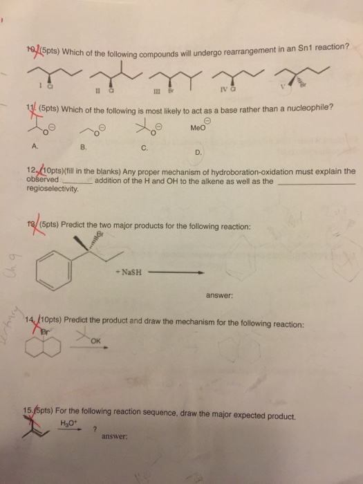 Solved organic chemistry 1 questions: substitution, | Chegg.com