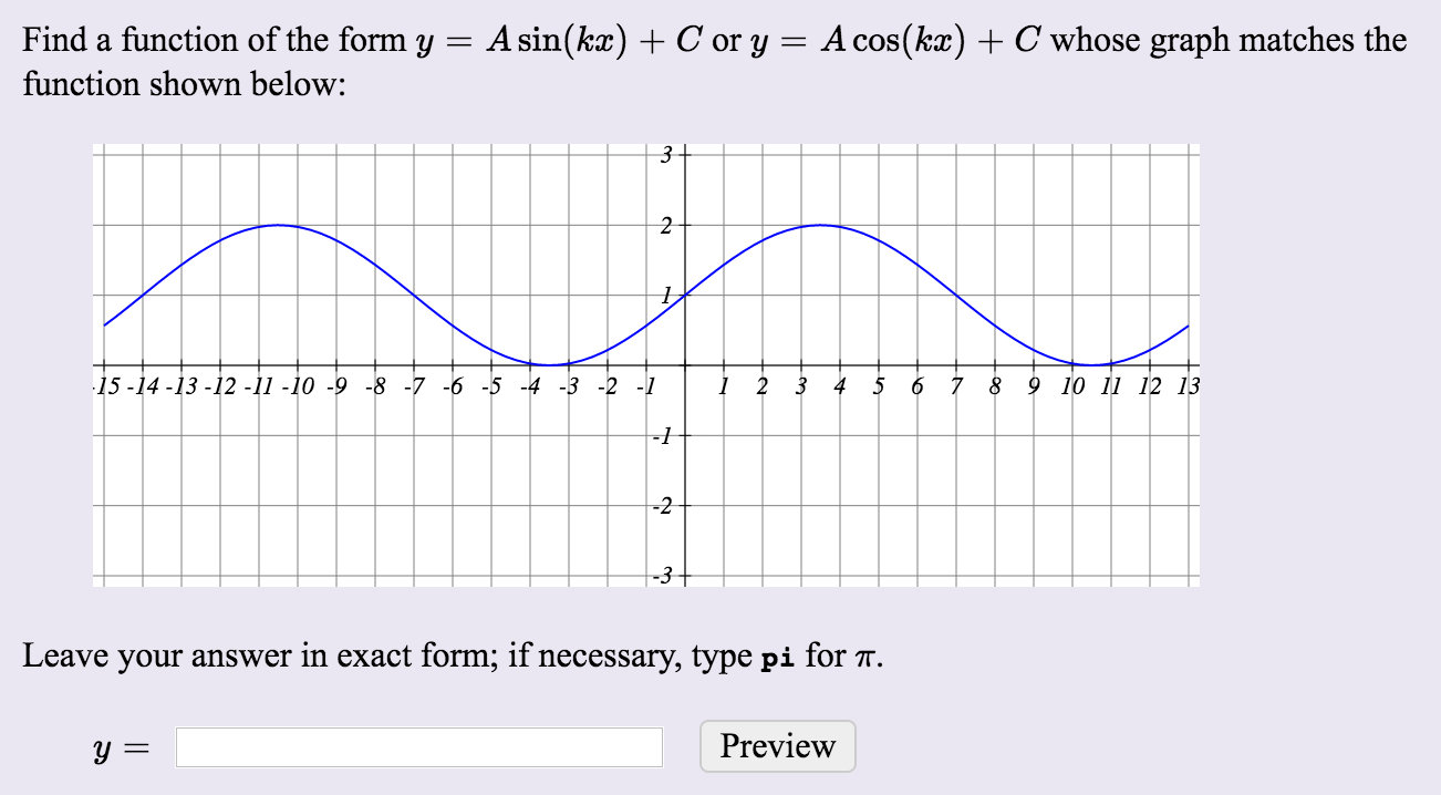 Solved Find a function of the form y = A sin(kx) + C or y = | Chegg.com