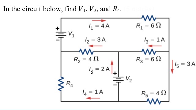 Solved In the circuit below, find Vi, V2, and R4 11 = 4A R1 | Chegg.com