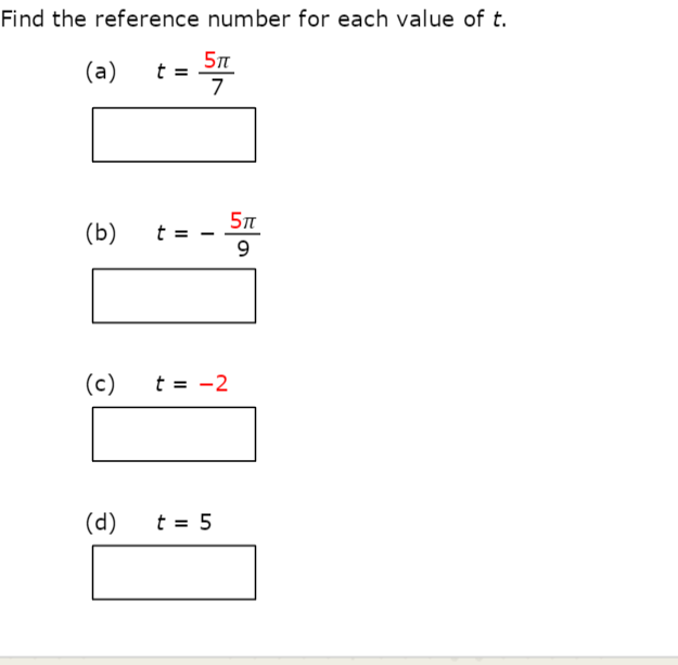 Solved Find the reference number for each value of t. Find | Chegg.com