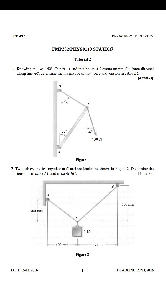 Solved TUTORIAL FMP202PHYSO110 STATICS FMP202/PHYS0110 | Chegg.com