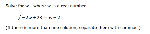 Solved Solve for w, where w is a real number.Square root | Chegg.com