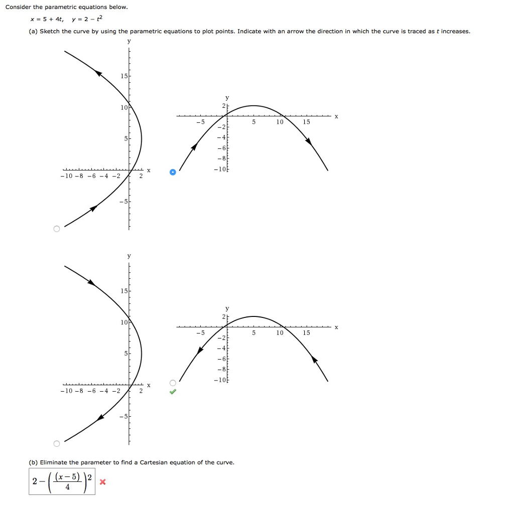 Solved Consider the parametric equations below x=5+4t, y=2- | Chegg.com
