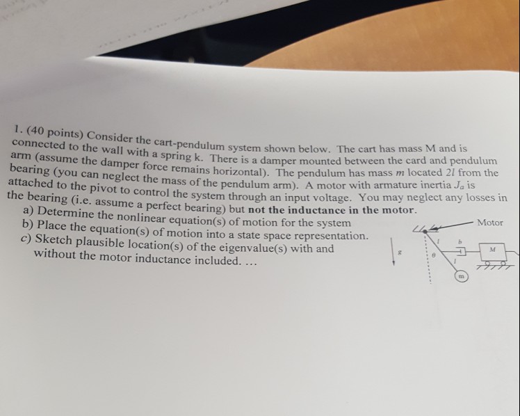 Solved 1. (40 points) Consider the cart-pendulum system | Chegg.com