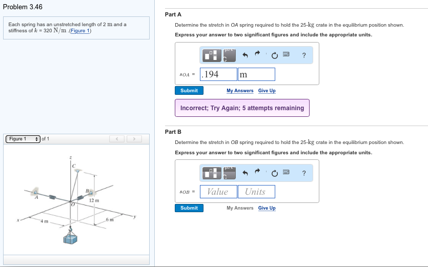 Solved Each spring has an unstretched length of 2 m and a | Chegg.com