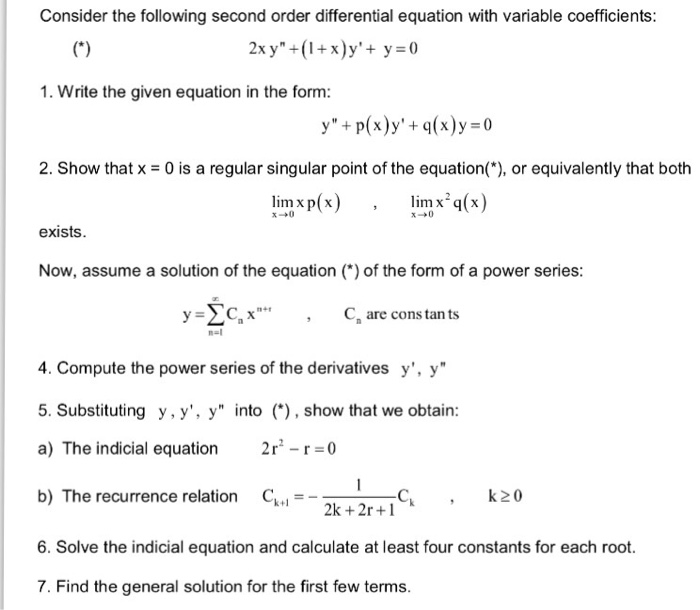 Solved Consider the following second order differential | Chegg.com