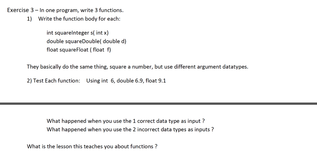 Solved In One Program Write 3 Functions Write The