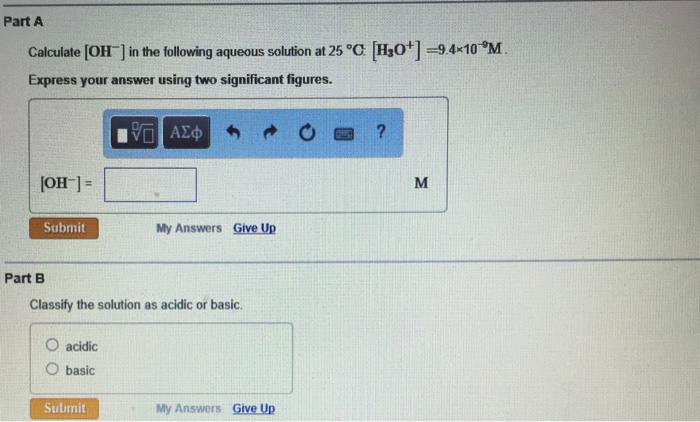 Solved Part A Calculate [OH^-] In the following aqueous | Chegg.com