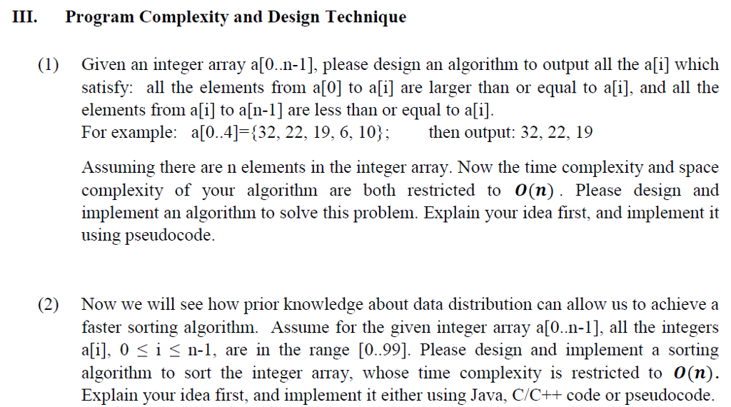 Solved Given An Integer Array A On 1 Please Design An 4762