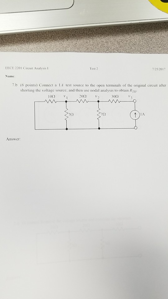Solved EECE 2201 Circuit Analysis I Name 7/25/2017 5. ( 10 | Chegg.com