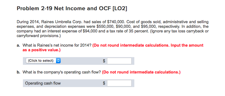 Solved Problem 2-14 Calculating Total Cash Flows [LO4] | Chegg.com