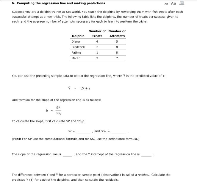 Solved Aa Aa 6. Computing the regression line and making | Chegg.com