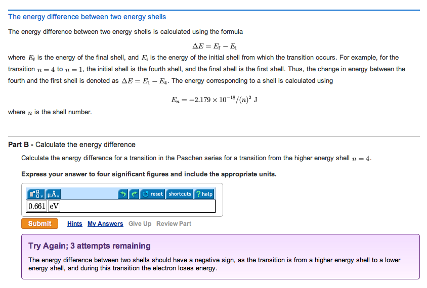 Solved The energy difference between two energy shells The | Chegg.com
