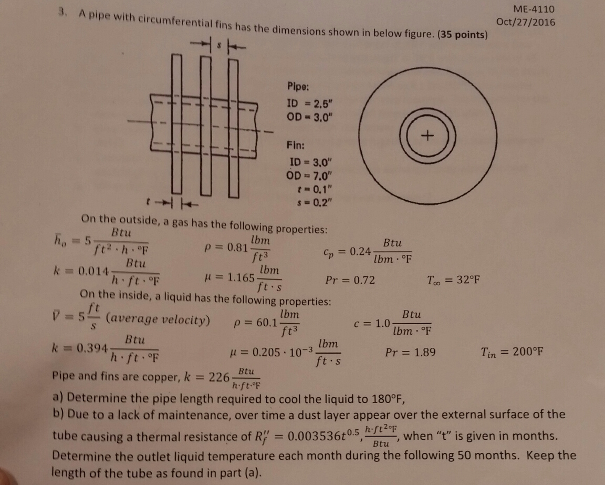 A pipe with circumferential fins has dimensions shown | Chegg.com