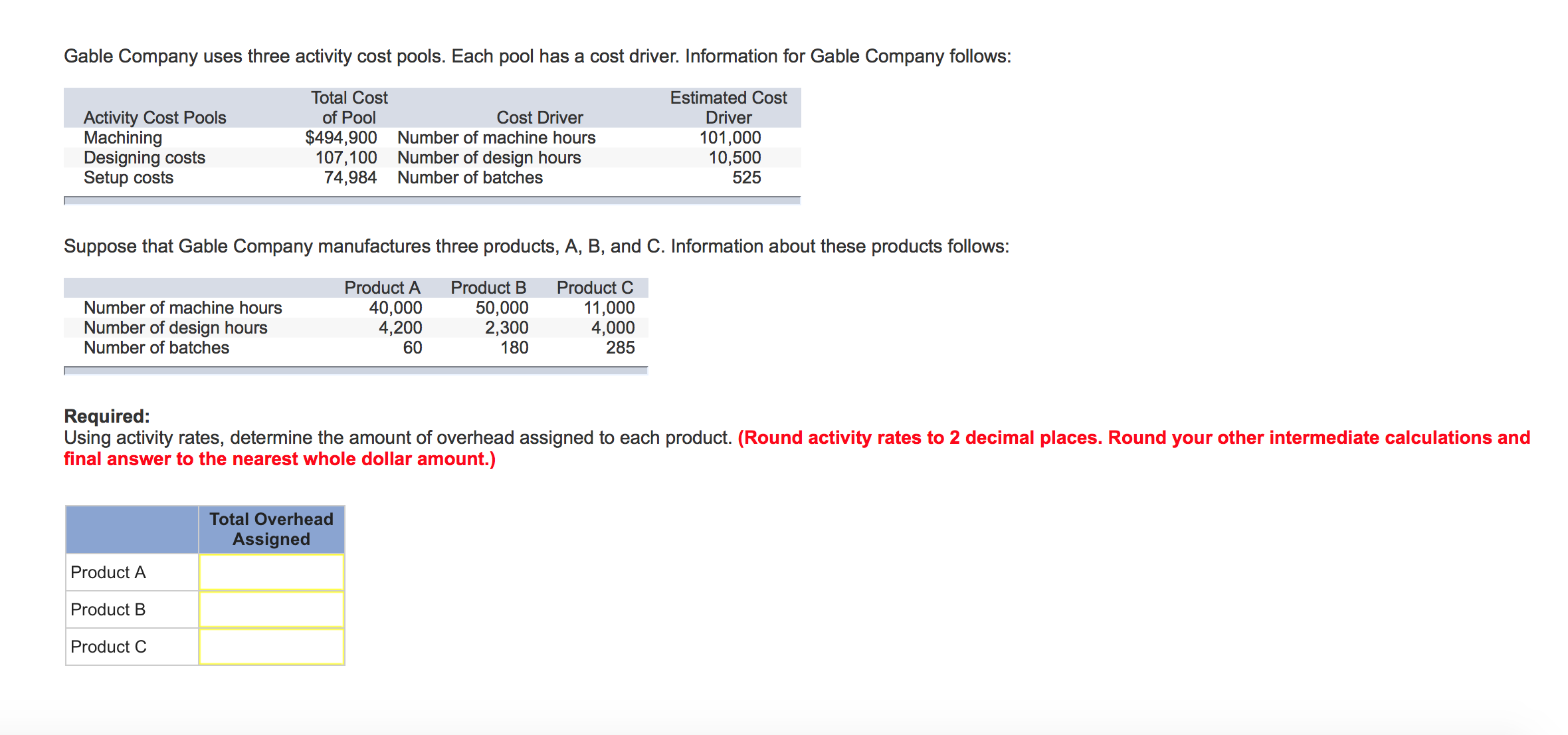Solved Gable Company uses three activity cost pools. Each | Chegg.com Solved Gable Company uses three activity cost pools. Each | Chegg.com
