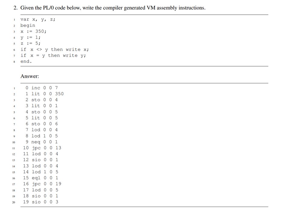 Solved Given the PL/0 code below, write the compiler | Chegg.com