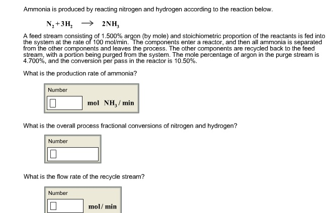 Solved Ammonia is produced by reacting nitrogen and hydrogen | Chegg.com