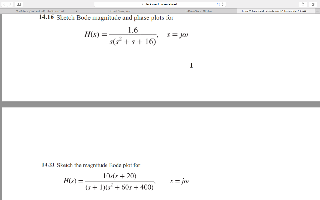 Sketch Bode magnitude and phase plots for H(s)= | Chegg.com