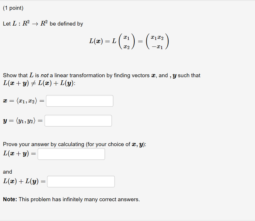 Solved 1 point) Let L : R2 → R2 be defined by T122 L(z) = L | Chegg.com Solved 1 point) Let L : R2 → R2 be defined by T122 L(z) = L | Chegg.com