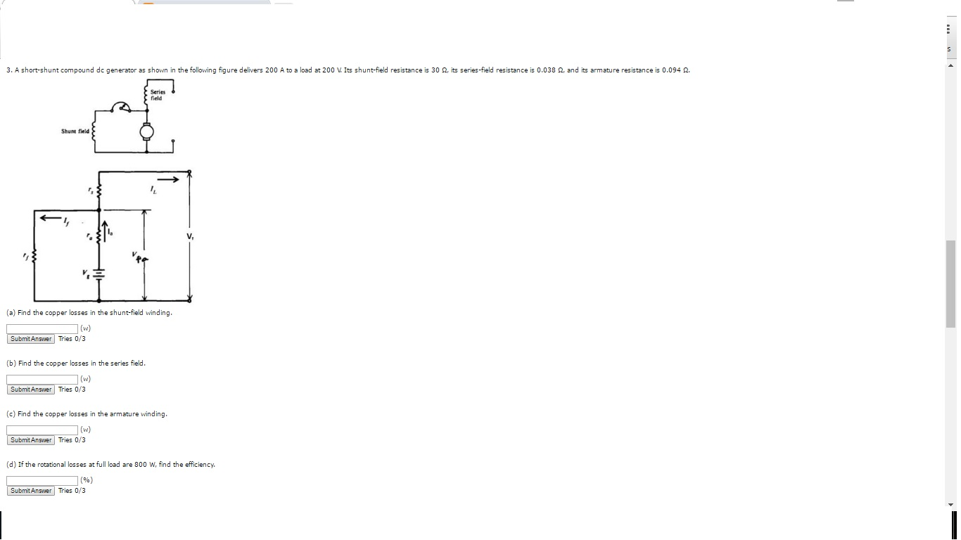 Solved A short-shunt compound dc generator as shown in the | Chegg.com