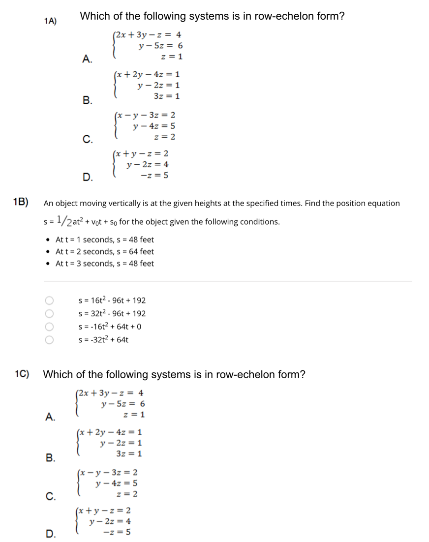 Solved Which of the following systems is in row-echelon | Chegg.com