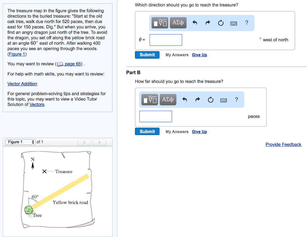 Solved The treasure map in the figure gives the following | Chegg.com