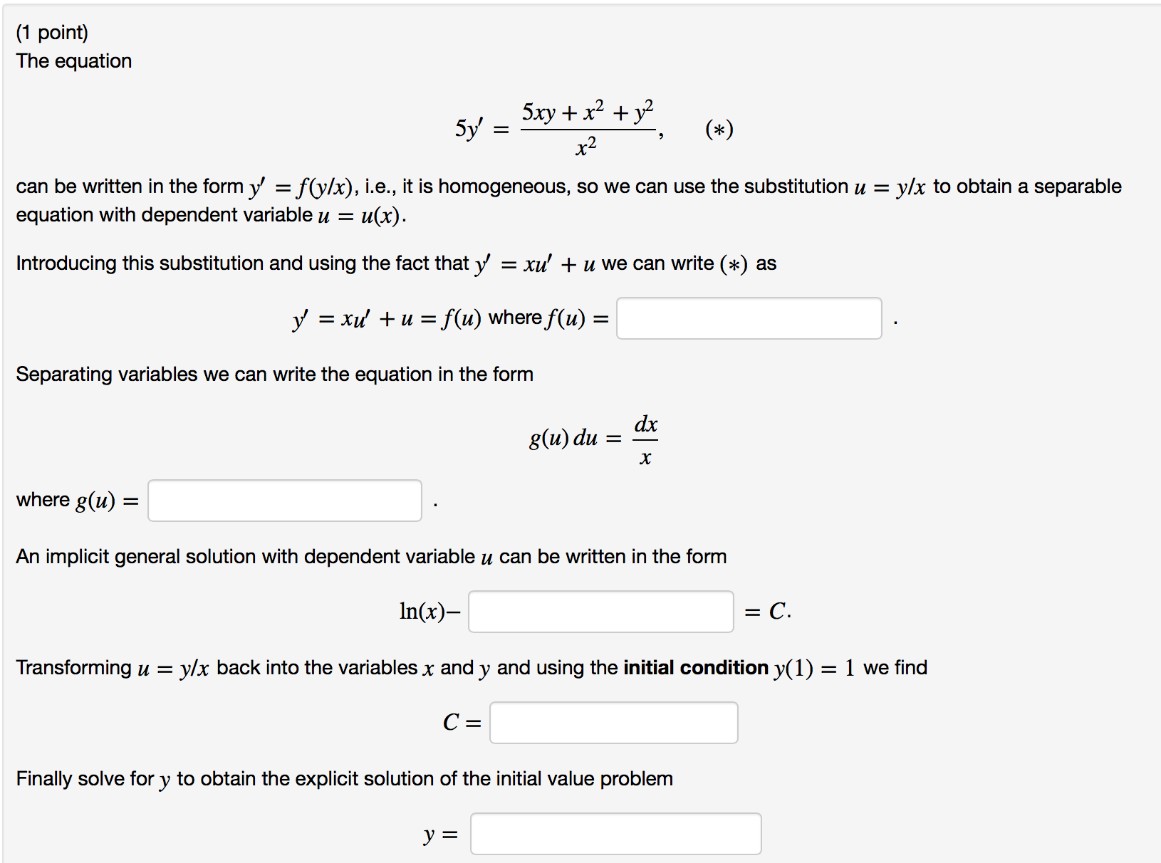 Solved The equation 5y?=5xy+x^2+y^2/x^2, | Chegg.com