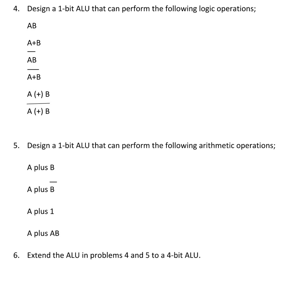 Solved Design a 1-bit ALU that can perform the following | Chegg.com