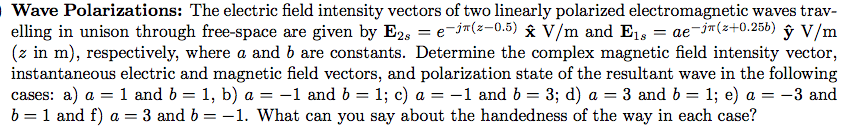 Solved Wave Polarizations: The electric field intensity | Chegg.com