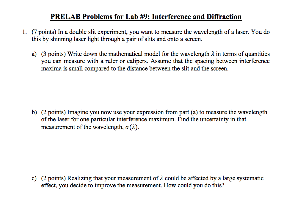 Solved Prelab Problems For Lab 9 Interference And Chegg