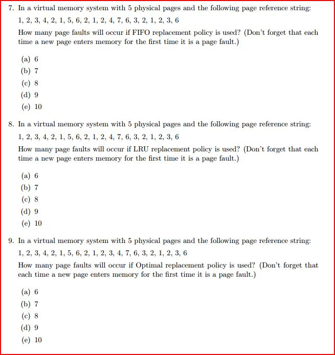 Solved 7. In a virtual memory system with 5 physical pages | Chegg.com