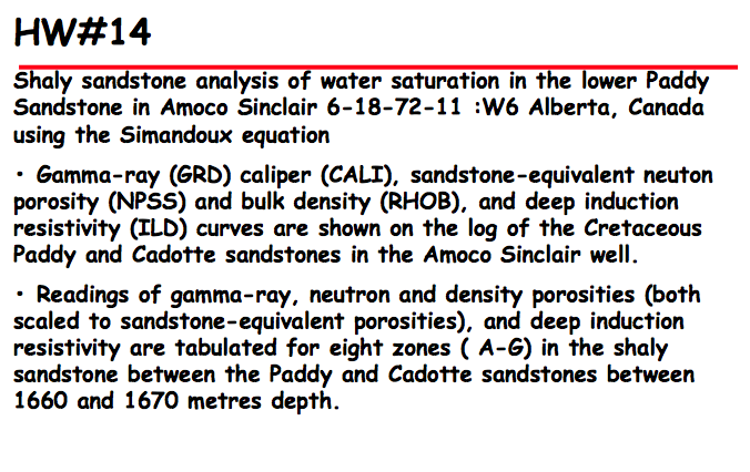 Solved Hw#14 Shaly sandstone analysis of water saturation in | Chegg.com