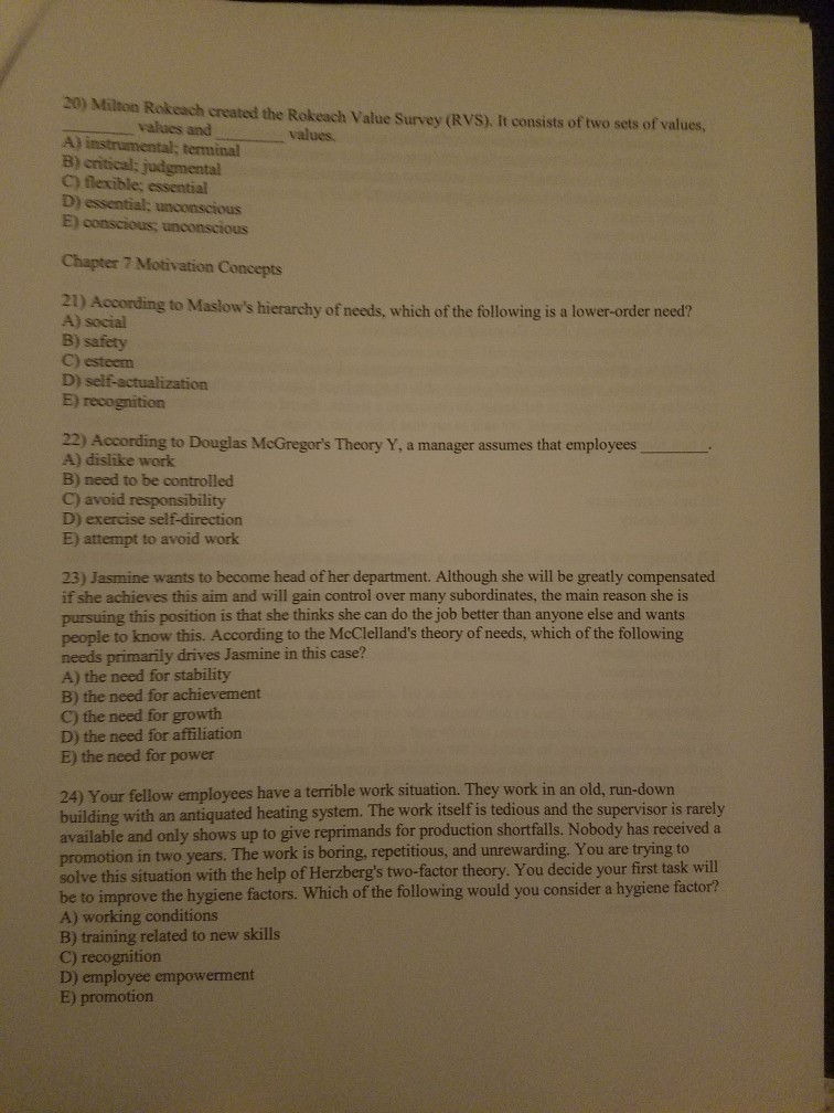 Solved 20) Milton Rokeach created the Rokeach Value Survey | Chegg.com
