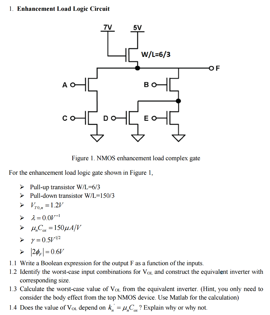 Solved Enhancement Load Logic Circuit For the enhancement | Chegg.com