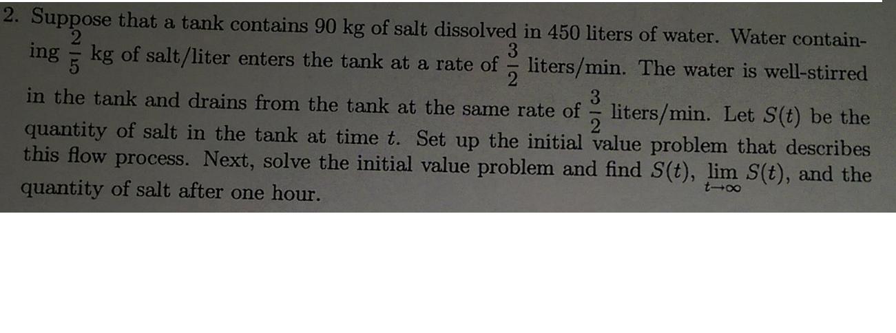 Solved 2. Suppose that a tank contains 90 kg of salt | Chegg.com