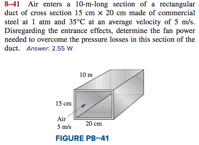 Solved 8-41 Air enters a 10-m-long section of a rectangular | Chegg.com