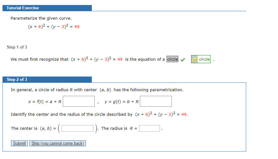Solved Tutorial Exercise Parameterize The Given Curve X 2735
