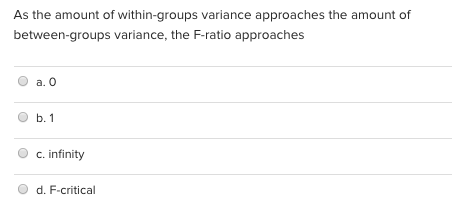 Solved As the amount of within-groups variance approaches | Chegg.com