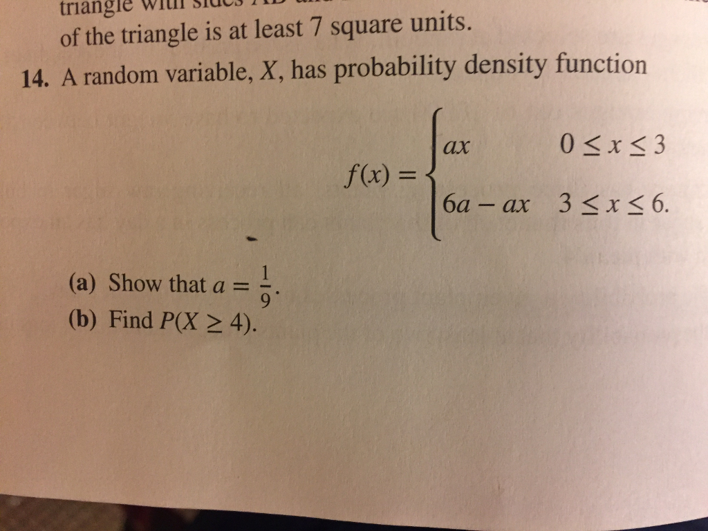 Solved A random variable, X, has probability density | Chegg.com