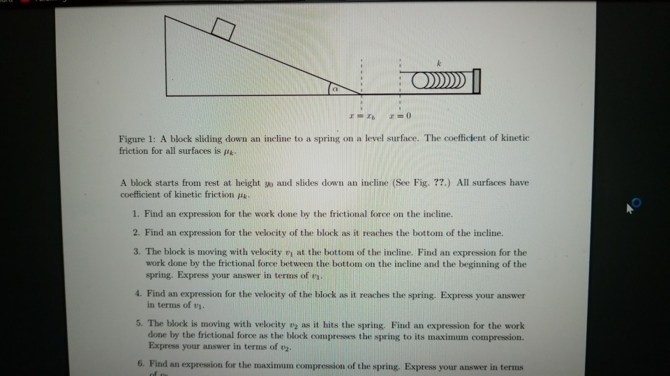 Solved Figure 1: A block sliding down an incline to a spring | Chegg.com