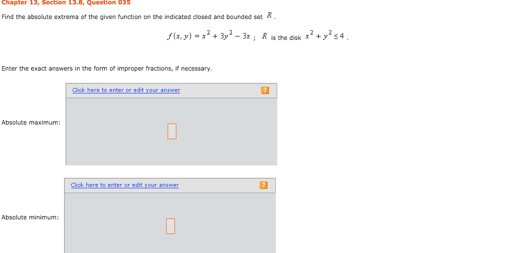Solved Find the absolute extrema of the given function on | Chegg.com