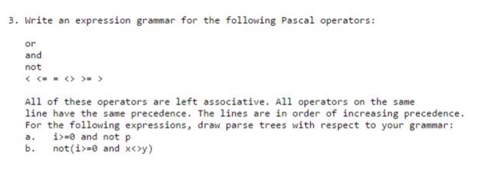 Solved 3. Write an expression grammar for the following | Chegg.com