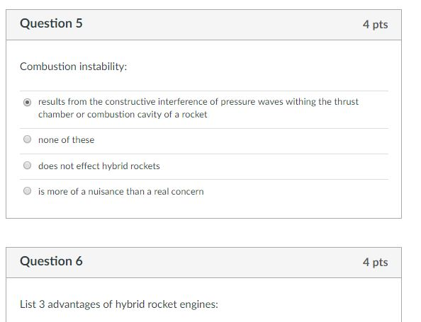 Solved Question 5 4 pts Combustion instability: O results | Chegg.com