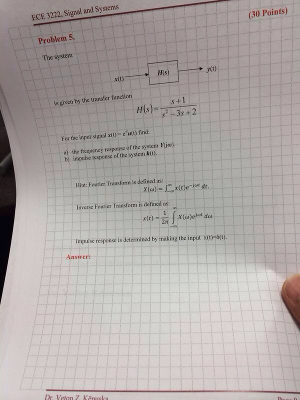 Solved Problem 5. The system Is given by the transfer | Chegg.com