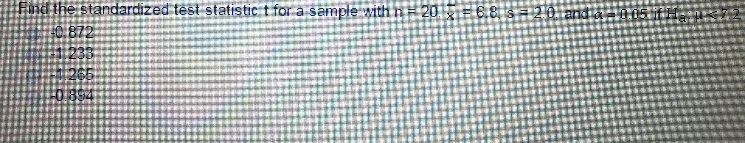 Solved Find the standardized test statistic t for a sample | Chegg.com