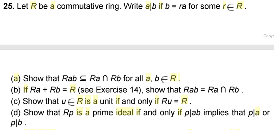 Solved 25. Let R be a commutative ring. Write alb if b = ra | Chegg.com