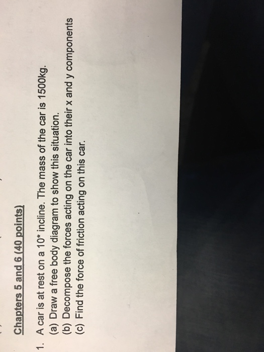 Solved A car is at rest on a 10* incline. The mass of the | Chegg.com