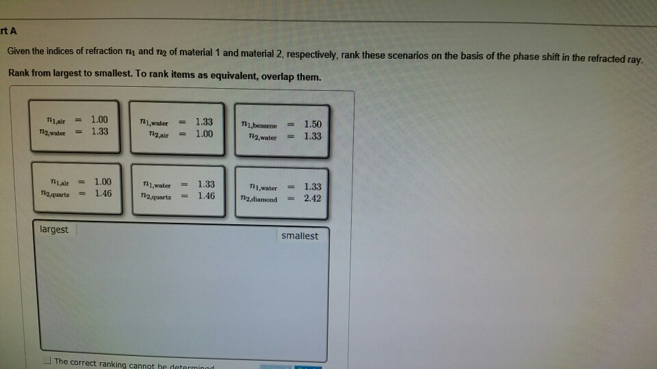 Given the indices of refraction n1 and n2 of material | Chegg.com
