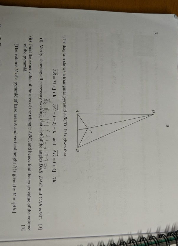 Solved 3 7 The diagram shows a triangular pyramid ABCD. It | Chegg.com